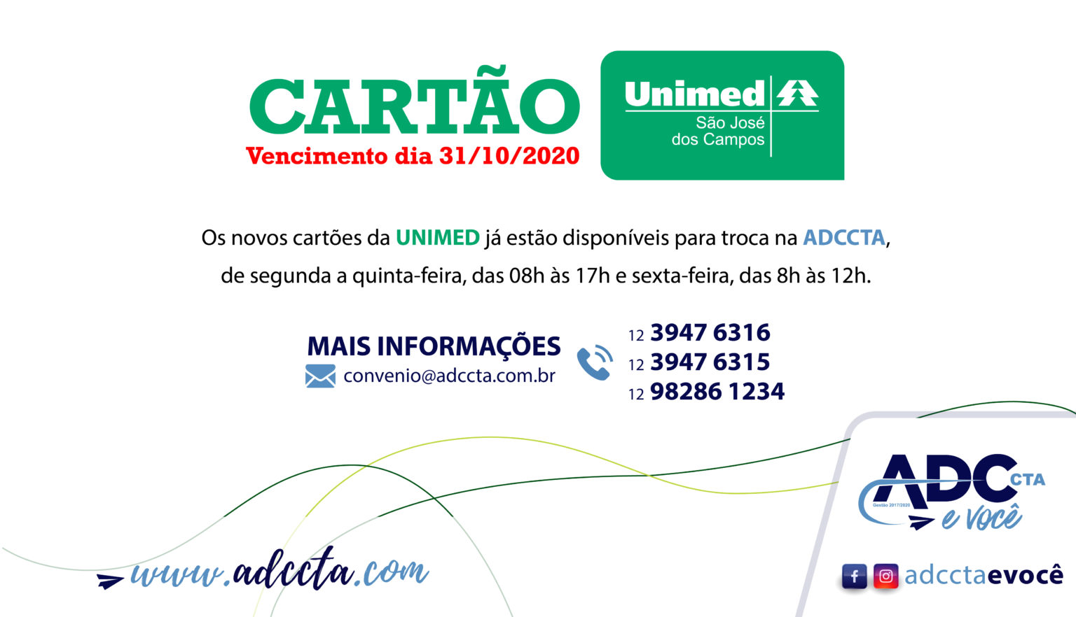 ADCCTA Cartão Unimed vencimento em 31/10/20